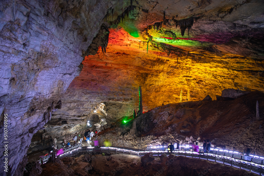 Tha path through the Huanglong cave in Zhangjiajie, Hunan, China ...