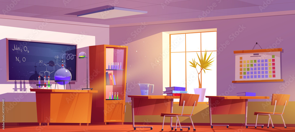 Classroom for chemistry learning in school, college or university ...
