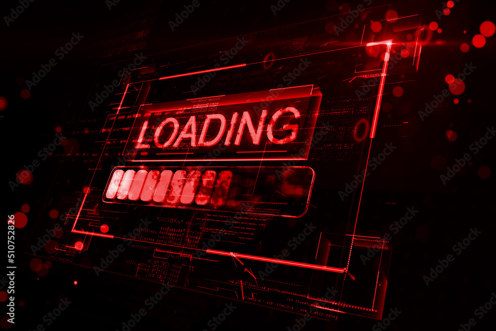 Loading data on low speed concept with digital red glowing loading sign ...