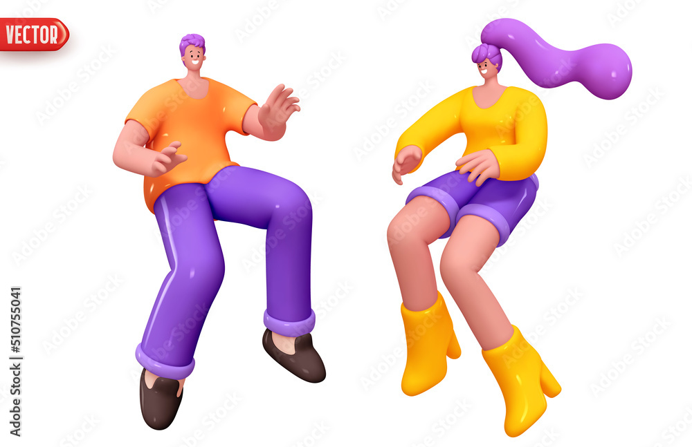 Cartoon stylish character man and girl. Couple of young people woman ...