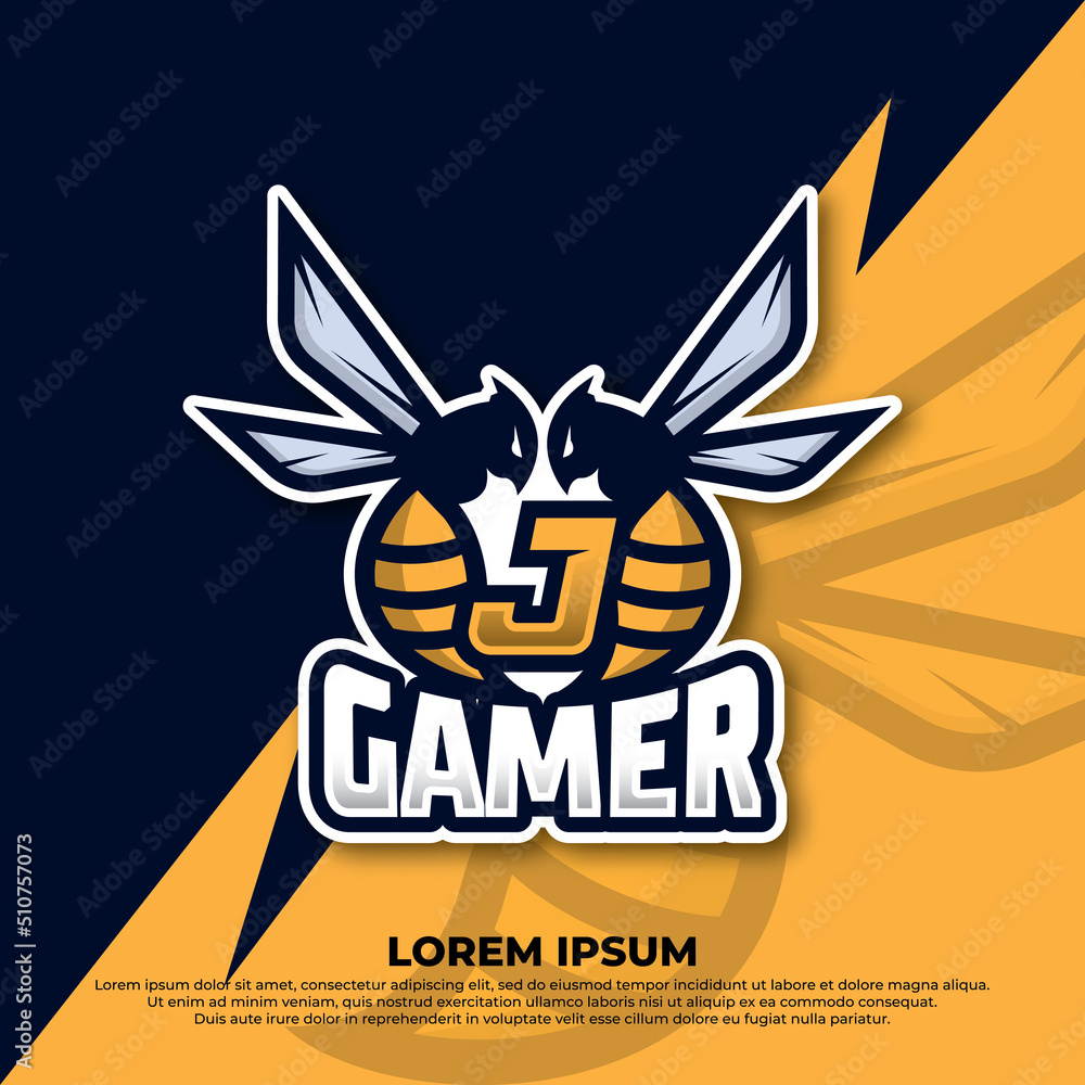 Bee letter J logo design, Hornet bee mascot esport logo design, Angry ...