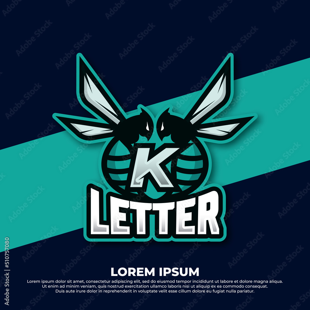 Bee letter K logo design, Hornet bee mascot esport logo design, Angry ...