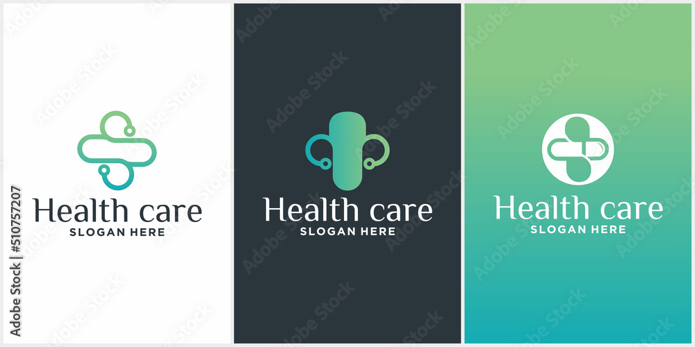 Health Care Logo set. Medical health technology logo design template ...