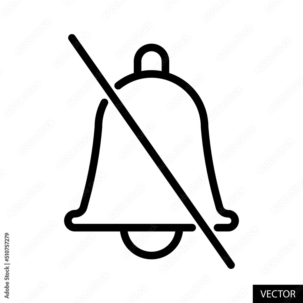 Turn off notification bell, Silent mode vector icon in line style ...