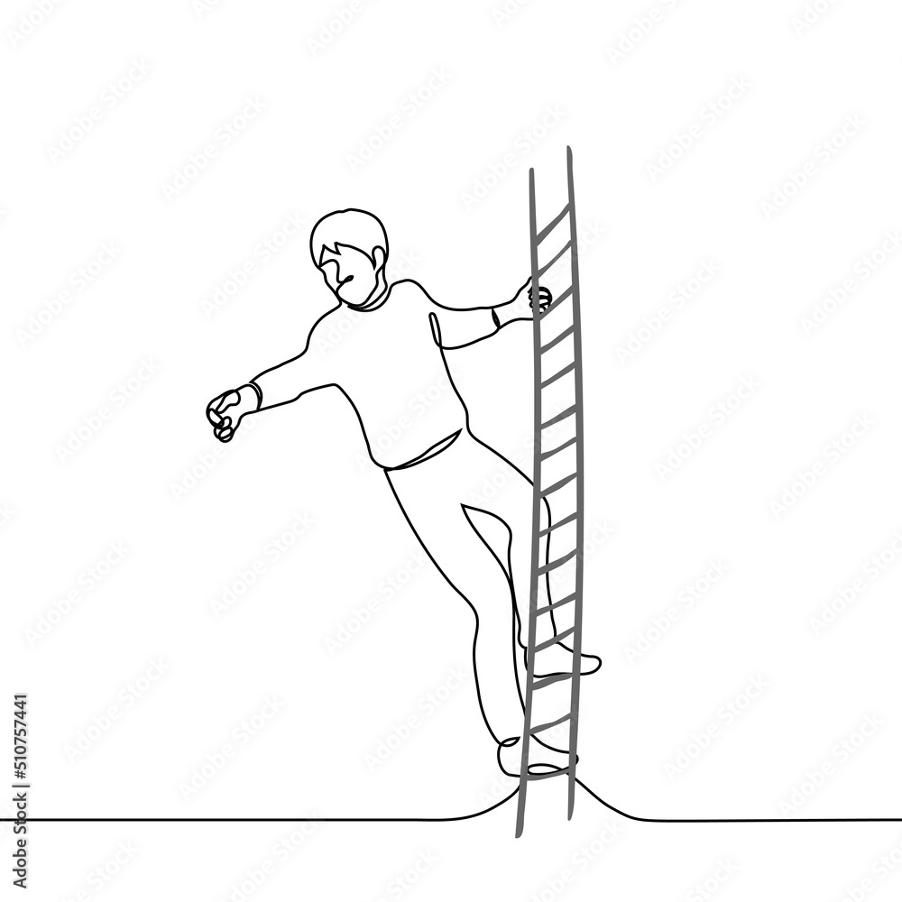 man on a rope ladder stretches out his hand - one line drawing vector ...