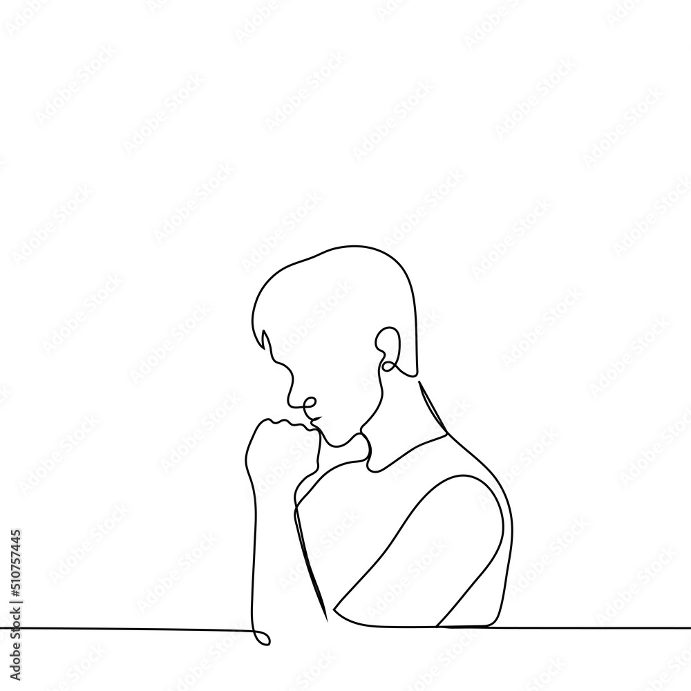 thinking man profile - one line drawing vector. concept thinking ...