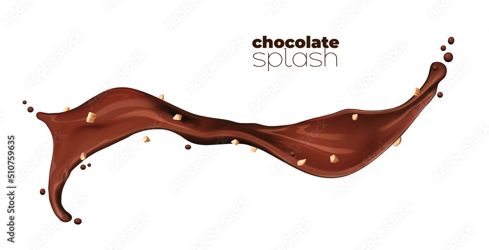 Chocolate, cocoa and coffee milk wave flow with crushed peanuts ...