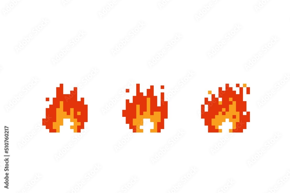 8 bit pixel fire flame. illustration. white background. isolated object ...