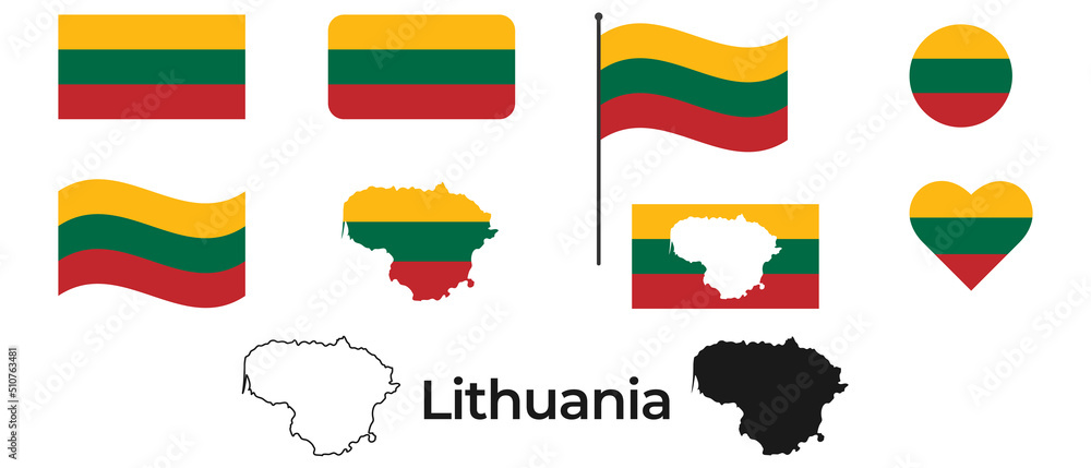 Flag of Lithuania. Silhouette of Lithuania. National symbol. Square ...