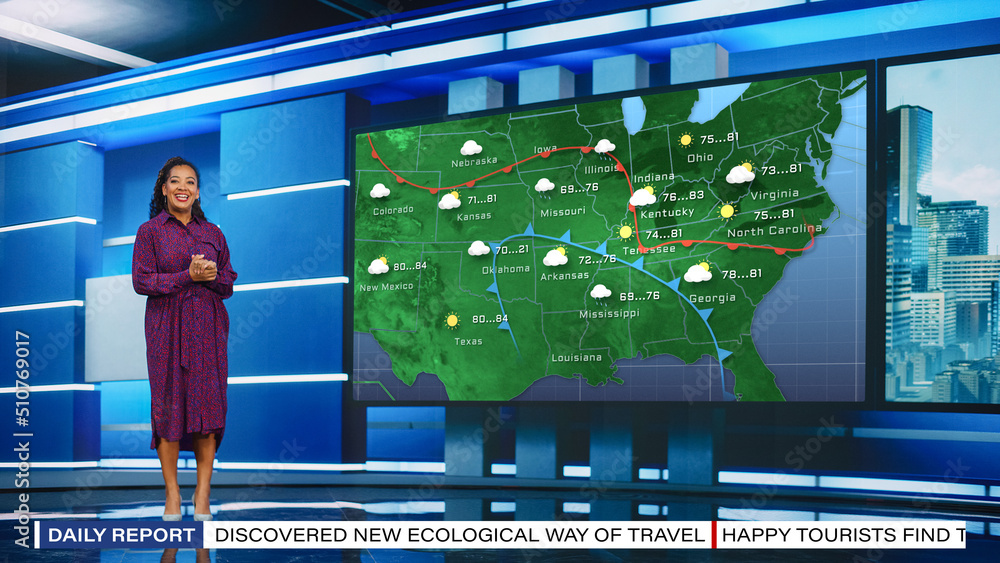 TV Weather Forecast Program: Professional Television Host Reviewing ... TV Weather Forecast Program: Professional Television Host Reviewing ...