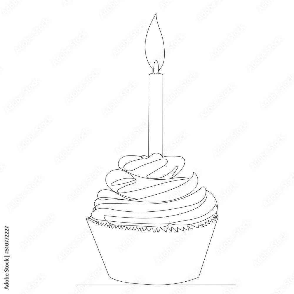 cake with a candle one continuous line drawing, vector sketch Stock ...