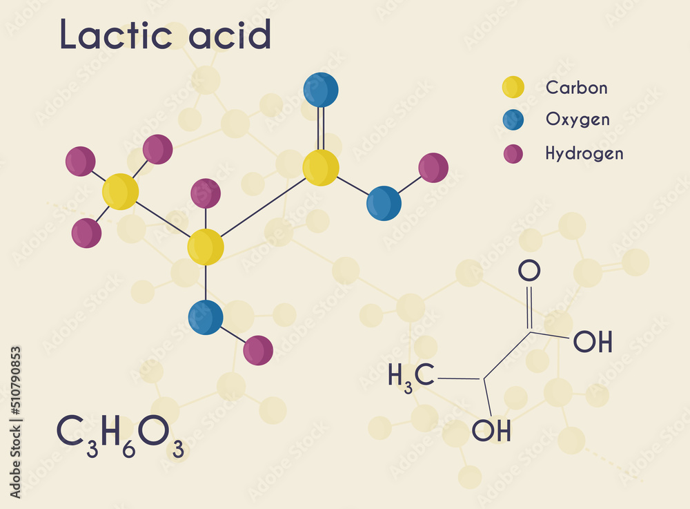 Lactic acid. Structural formula. Vector illustration. Acid in ...