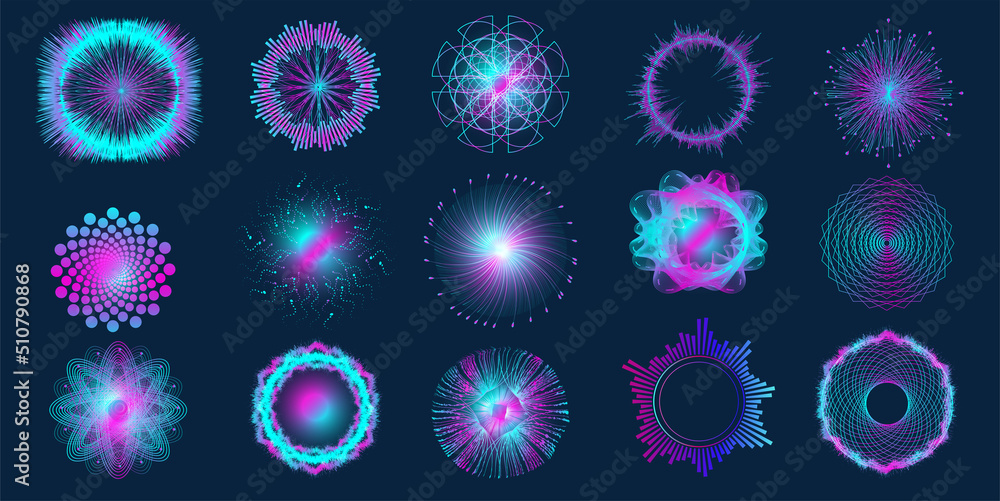 Isolated radial curve of a sound wave with light particles. A set of ...