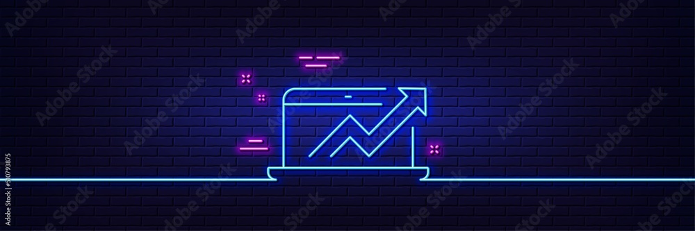 Neon light glow effect. Data Analysis and Statistics line icon. Report ...