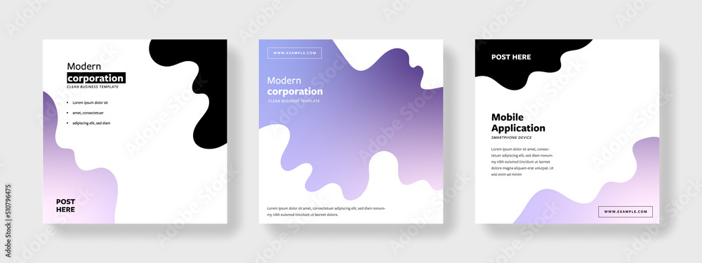 Purple social media layouts with black contrast accent, wave, color of ...