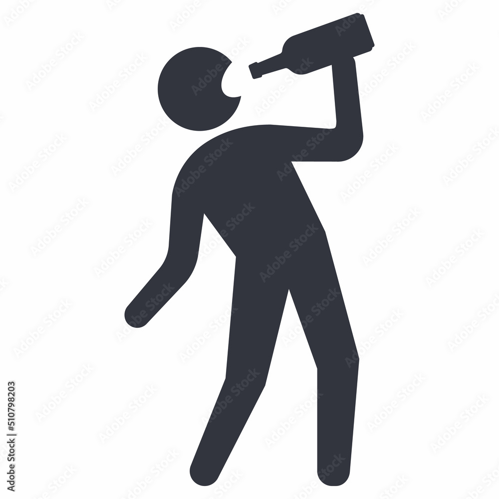 icon of a drunk person drinking alcohol from a bottle. flat vector ...