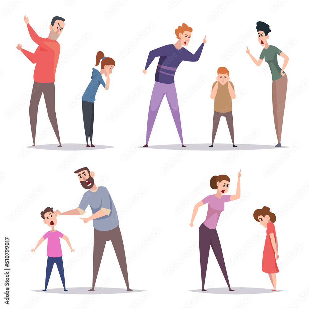 Naklejka Angry parents. Family problems aggressive mother and father ...