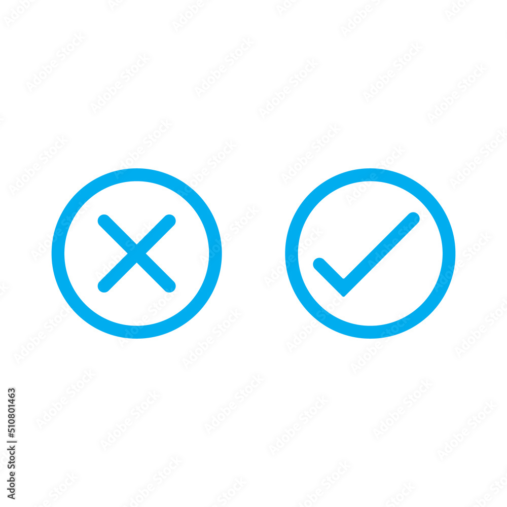 eps10 blue vector cross and check mark icon in simple flat trendy ...