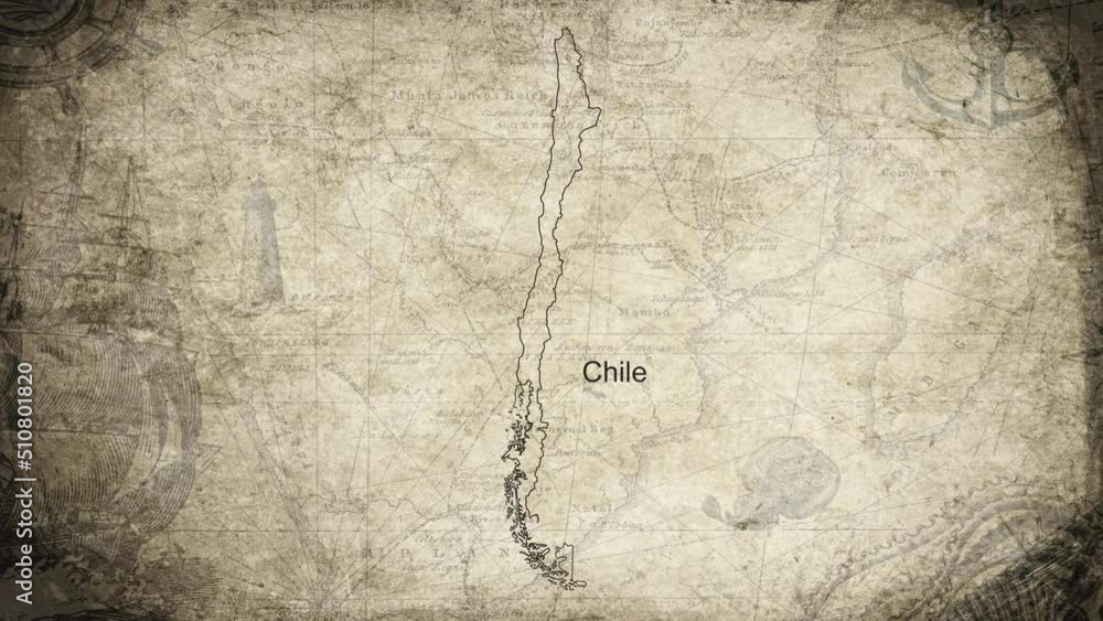 Chile map drawn on a cartography background sheet of paper Stock 비디오 ...