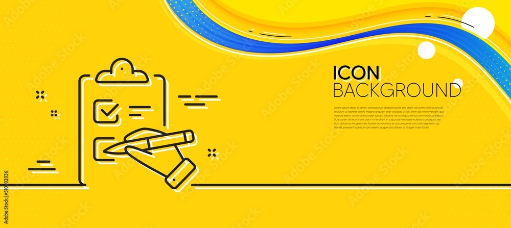 Checklist line icon. Abstract yellow background. Clipboard document ...