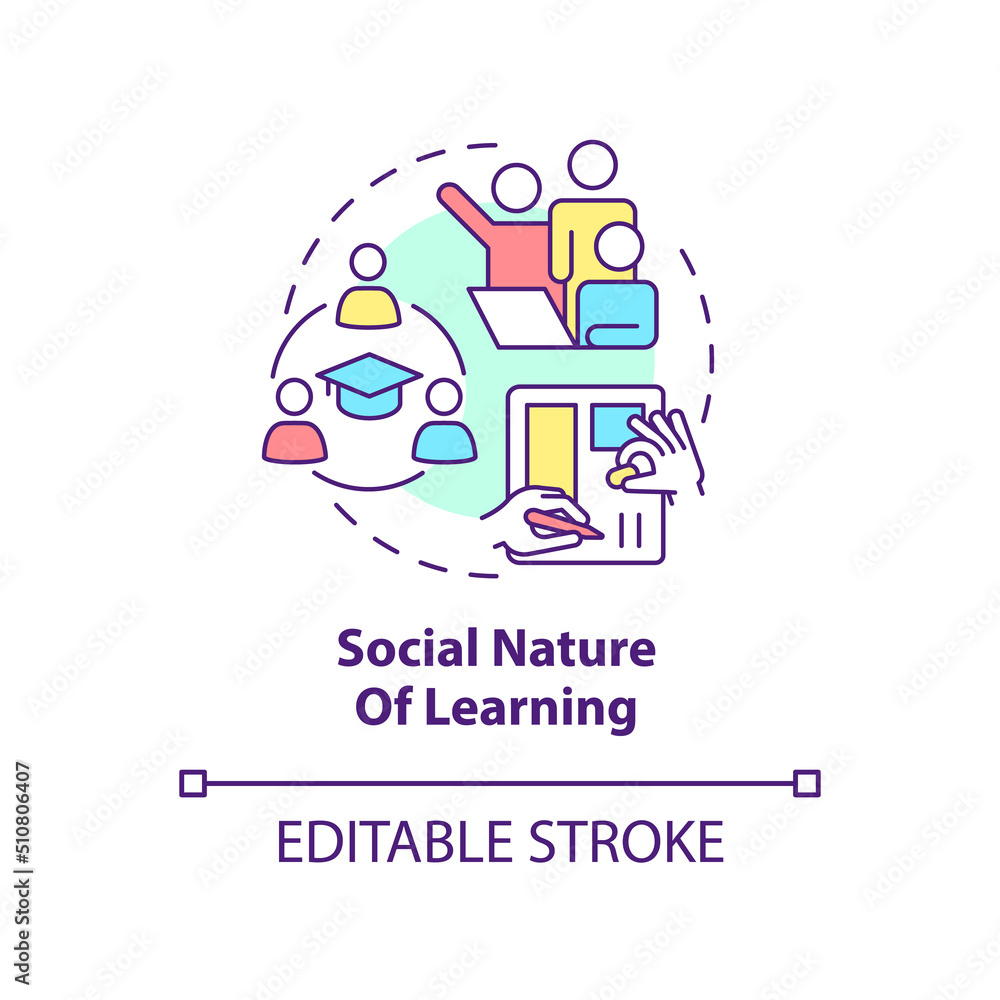 Social nature of learning concept icon. Class teamwork. Principle of ...