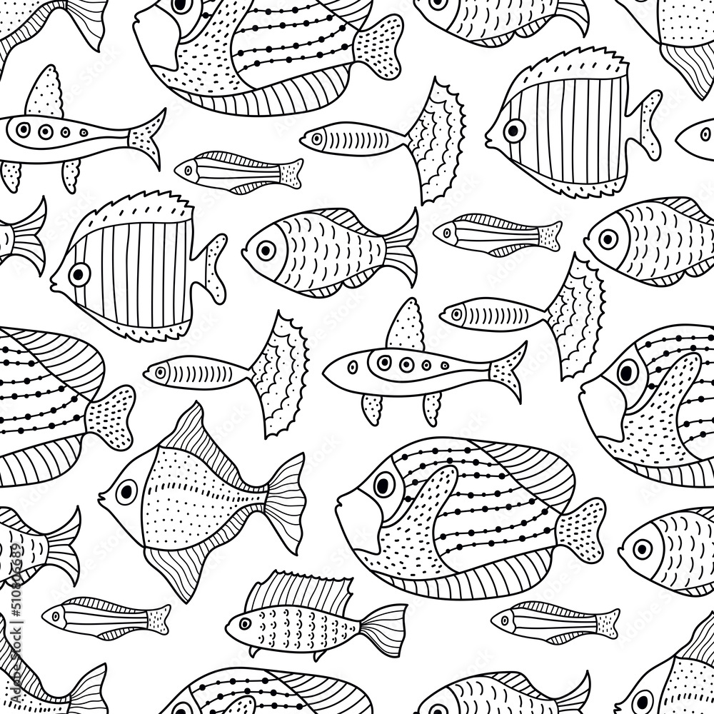 Cute line fish . Kids background. Seamless pattern. Can be used in ...