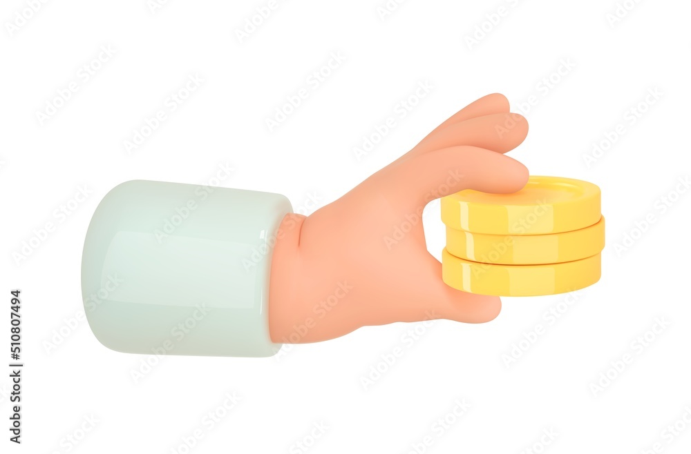 Hand and money emoji. 3d render hand hold stack coin icon. Business ...