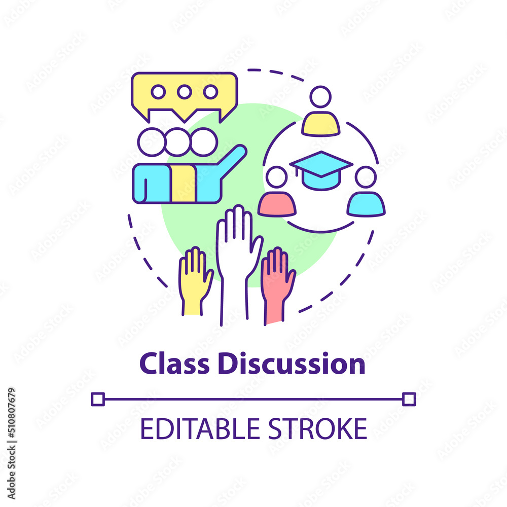Class discussion concept icon. Group meetings. Learning environment ...