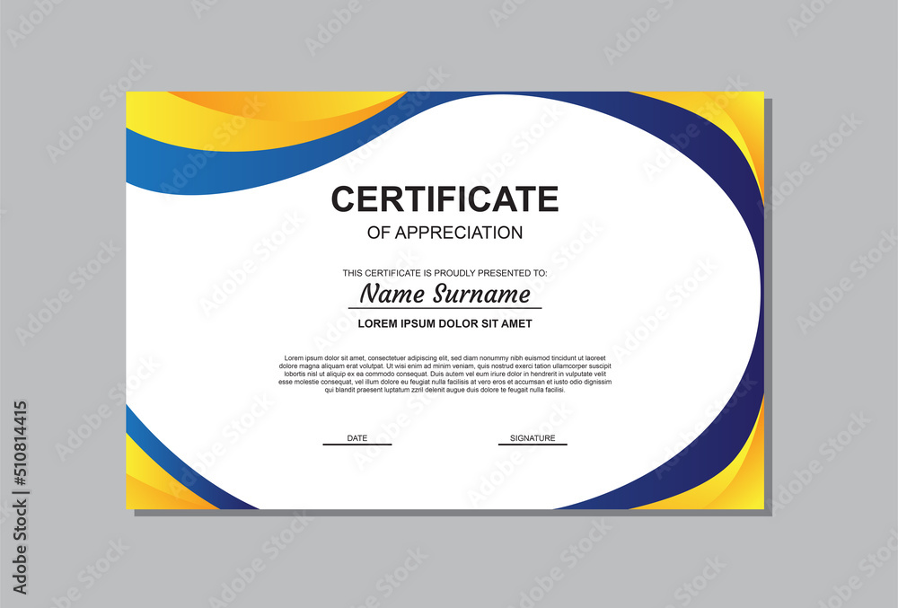 certificate template design in yellow and blue colors. Stock Vector ...