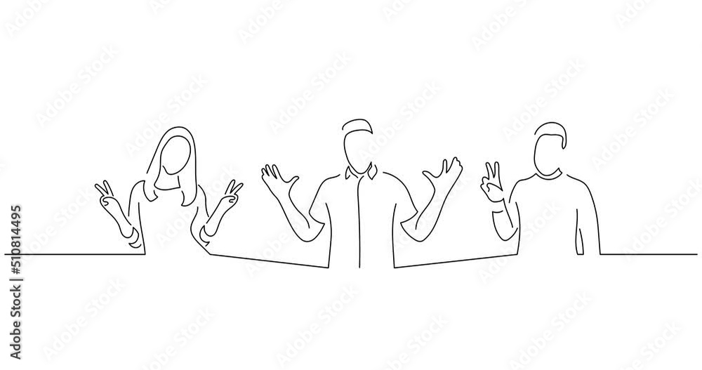 Young people celebrating a win in line art animation. Video footage of ...