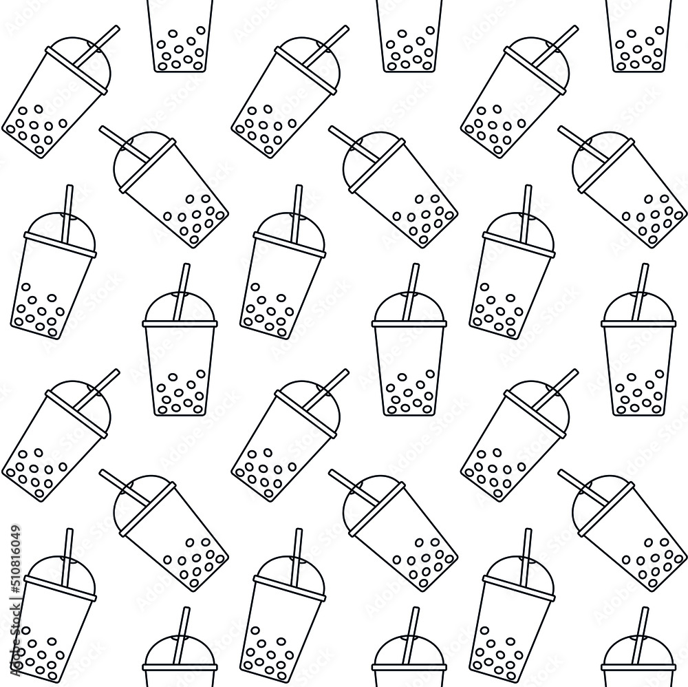 Vector seamless pattern of flat bobble boba tea isolated on white ...
