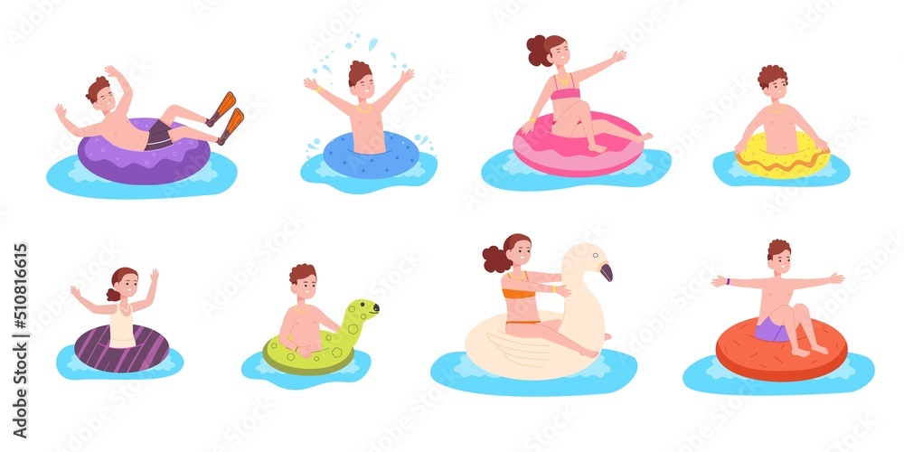 Kids inflatable circle. Children swimming inflatables rubber and ...