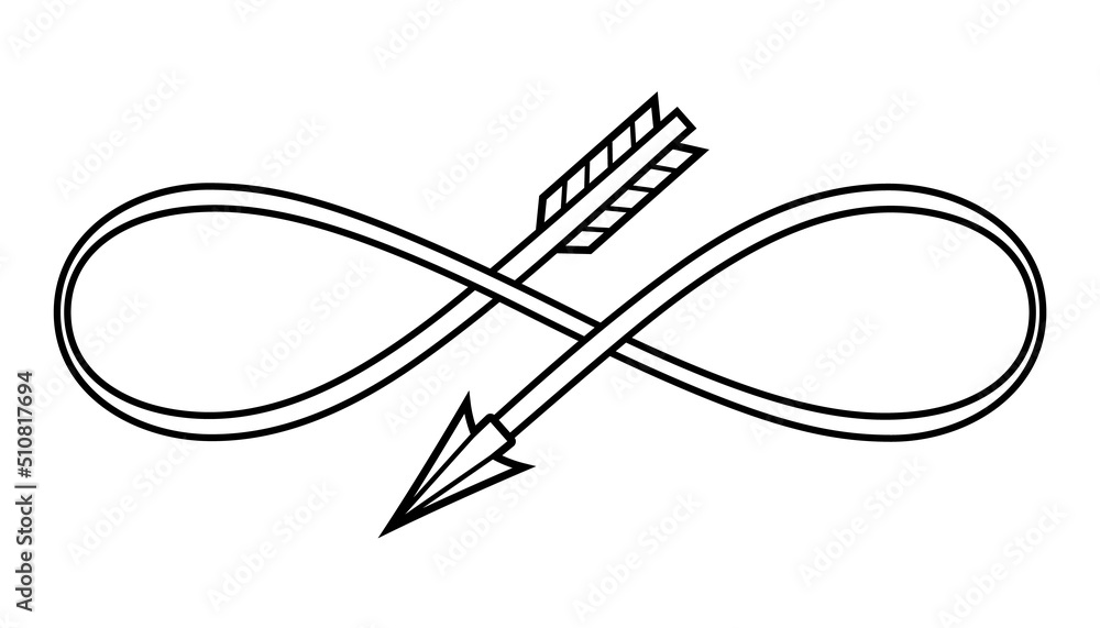 Vector black arrow tattoo symbol twisted into infinity shape. Isolated ...