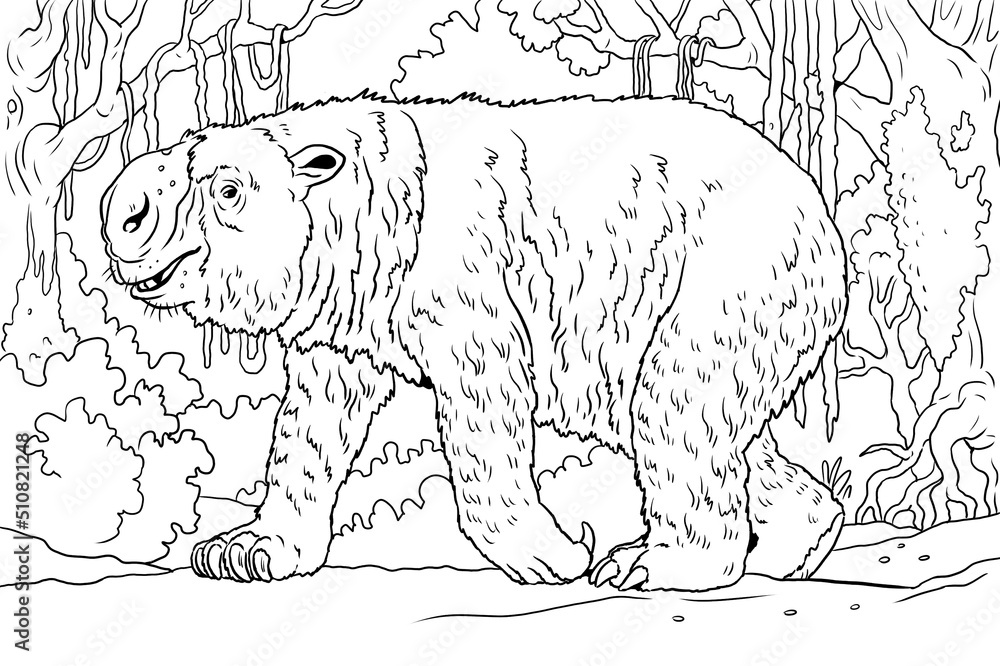 Prehistoric animal - diprotodon. Drawing with extinct animals. Template ...