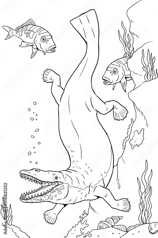 Prehistoric extinct genus of ancient whale - georgiacetus. Drawing with ...