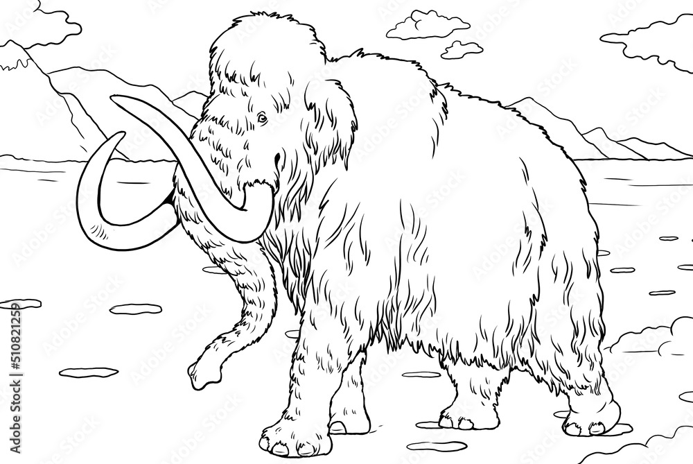 Prehistoric animals. Illustration with extinct Elephant - mammoth ...
