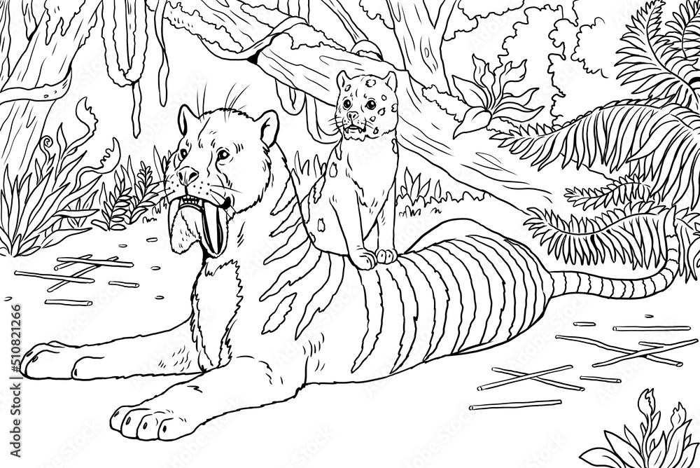 Prehistoric predators - thylacosmilus with cub. Drawing with extinct ...