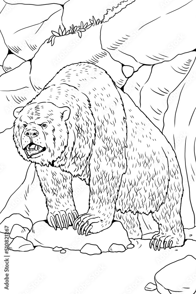 Prehistoric animals - cave bear. Drawing with extinct animals. Template ...