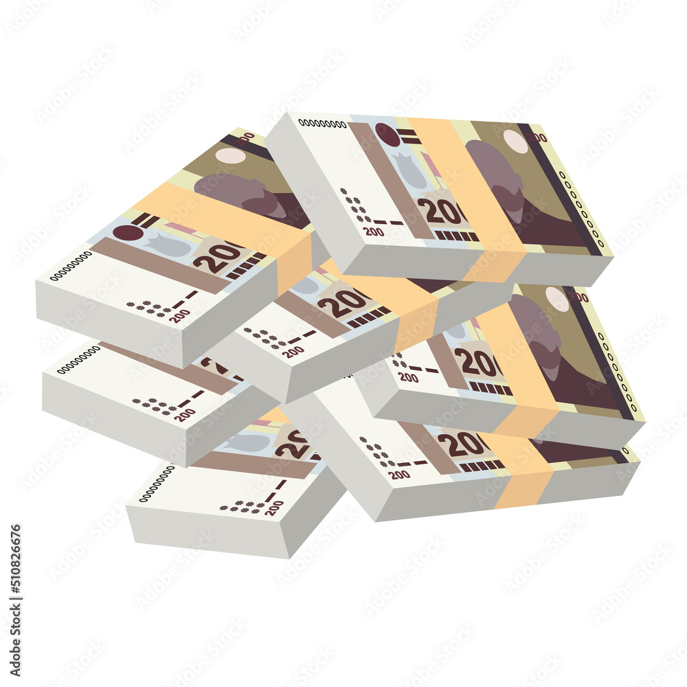 Tajik Somoni Vector Illustration. Huge packs of Tajikistan money set ...