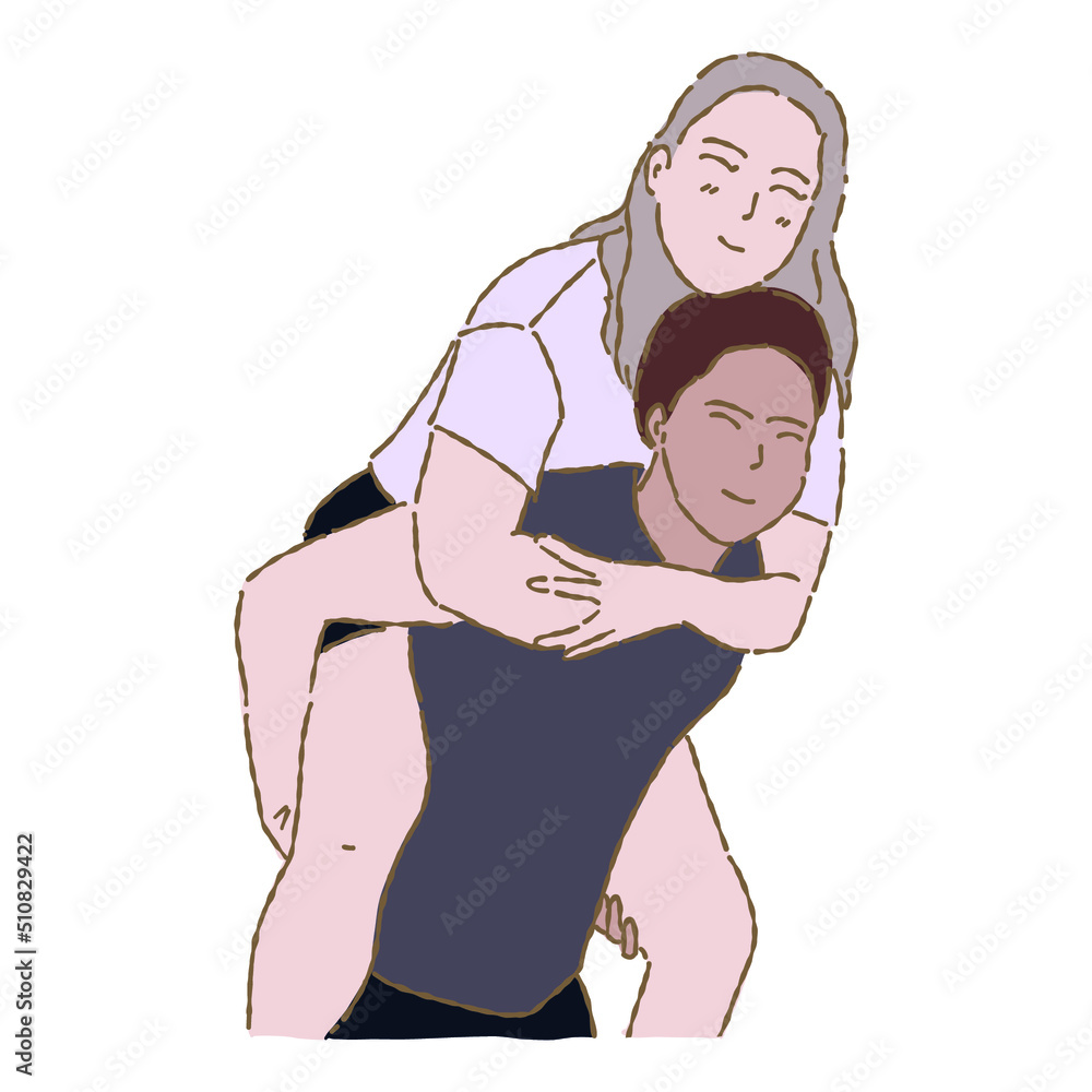 Hand drawn flat vector illustration of a young happy couple cartoon ...