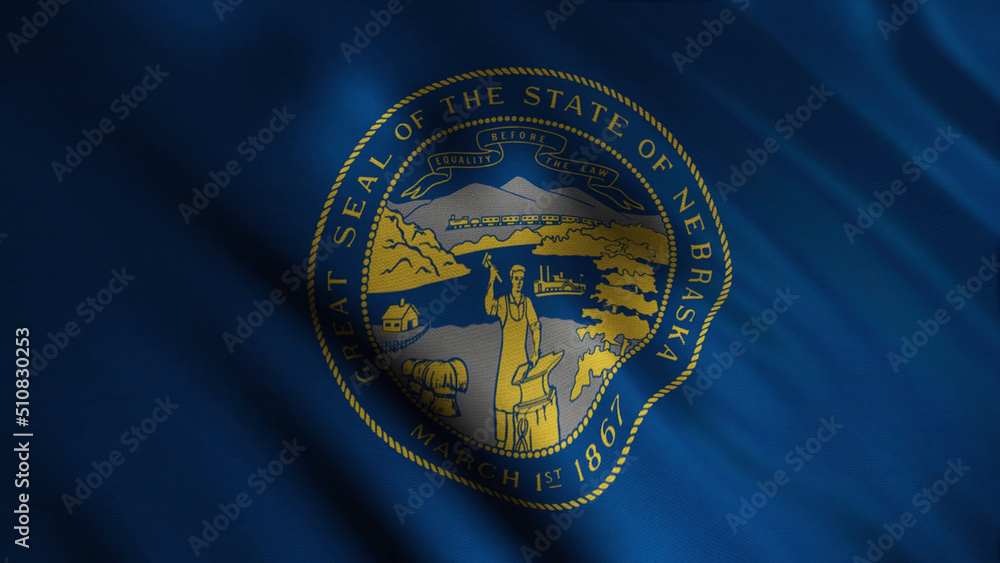 Close-up of waving Nebraska flag. Animation. Patriotic background with ...