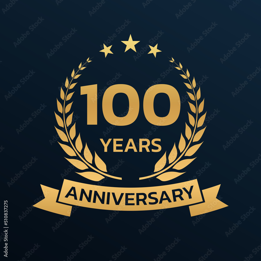 100 years anniversary laurel wreath logo or icon. Jubilee, birthday ...