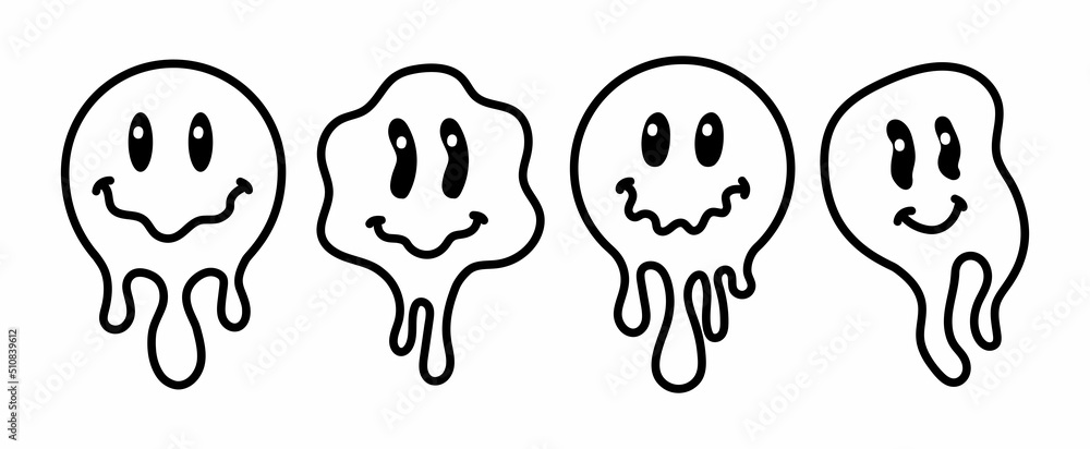 Melting smile vintage illustration. Retro psychedelic melt smile face ...