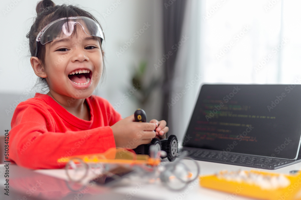 Asia students learn at home in coding robot cars and electronic board ...