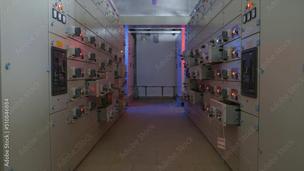 Industrial premises with electrical panels control panels. Action ...