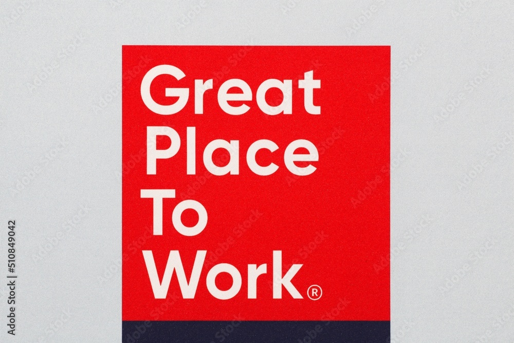 Odder, Denmark - January 14, 2022: Great place to work logo on a wall ...