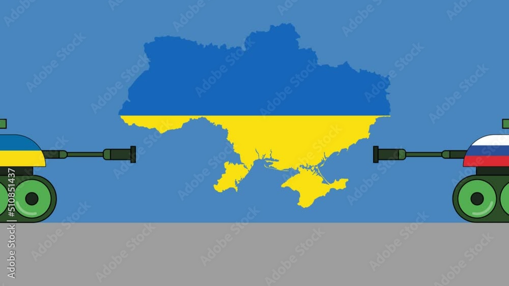 Russo-Ukrainian war: Ukrainian vs Russian tank with a map of Ukraine in ...