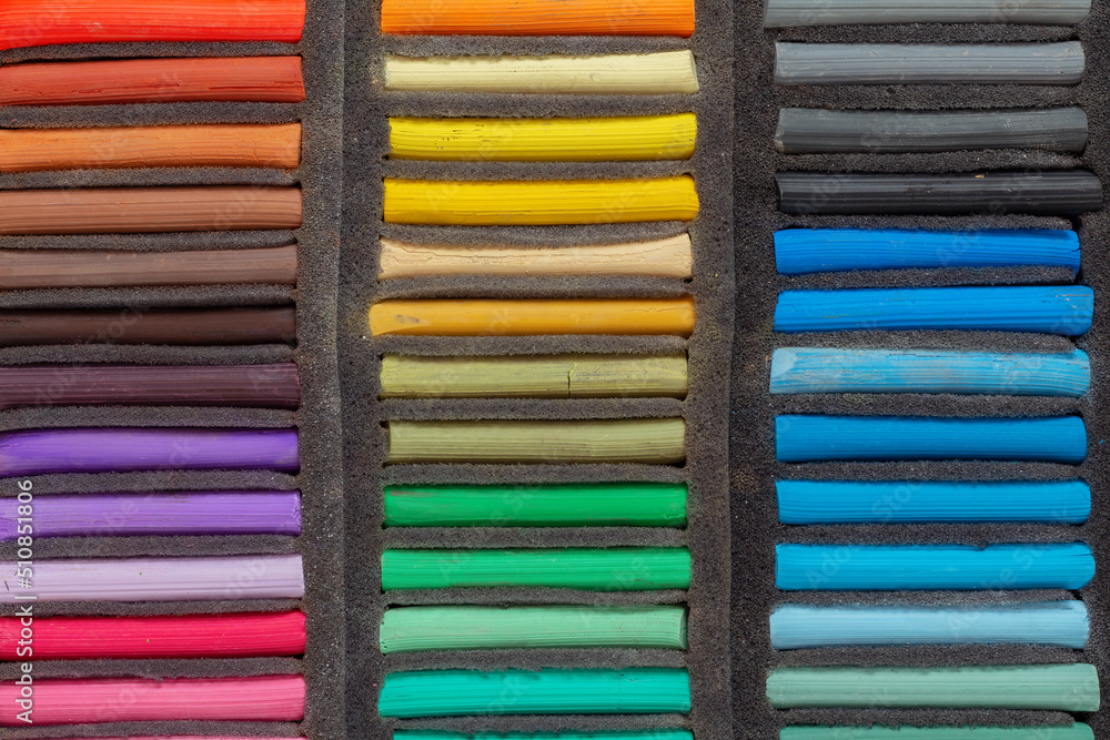 Pastel crayons in a foam tray Stock Photo | Adobe Stock