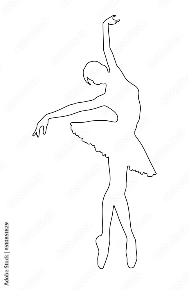 Ballerina dancing outline contour vector silhouette.Black dancer female ...