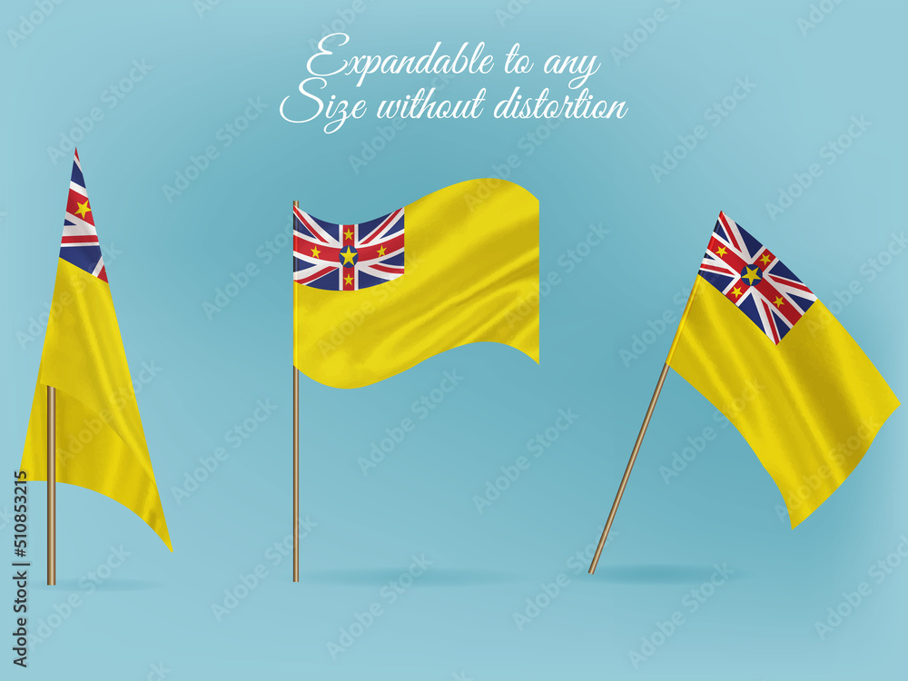 National flag of Niue vector.Waving flag of Niue from different angle ...
